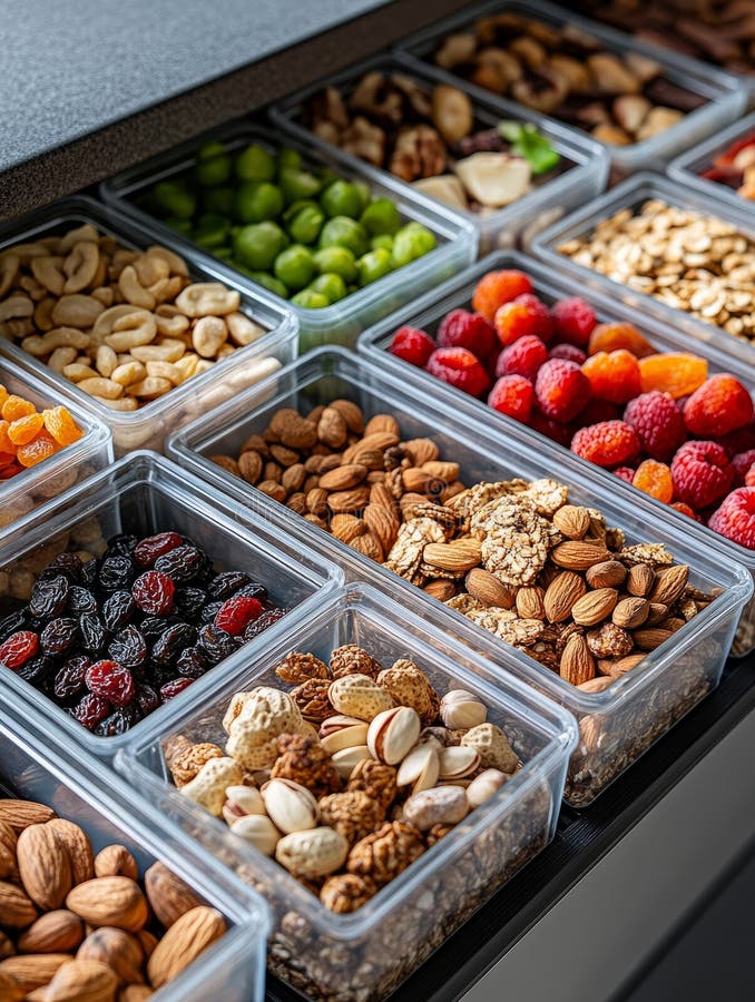 Assorted Nuts and Seeds in Clear Containers. Stock Image - Image of ...