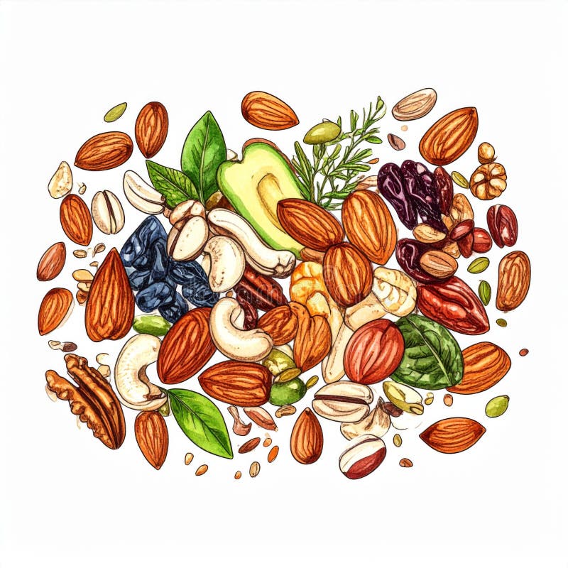 Assorted Nuts and Seeds Mix Illustration Stock Photo - Illustration of ...
