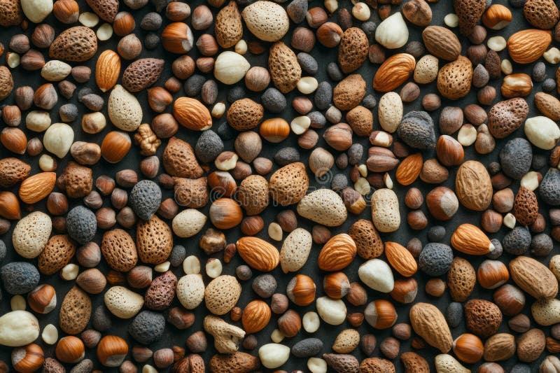 Assorted Nuts Textured Pattern on Dark Surface. AI Image Stock Image ...