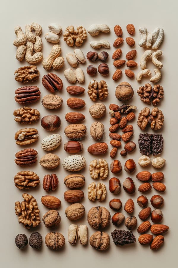Assorted Nuts, a Variety of Nuts Displayed on a Light Beige Background ...