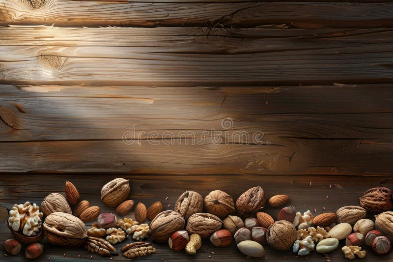 Assorted Nuts on a Wooden Surface, Natural Textures and Earthy Tones ...