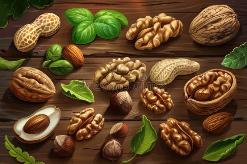 Assorted Nuts on a Wooden Surface, Natural Textures and Earthy Tones ...