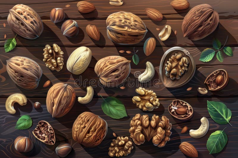 Assorted Nuts on a Wooden Surface, Natural Textures and Earthy Tones ...