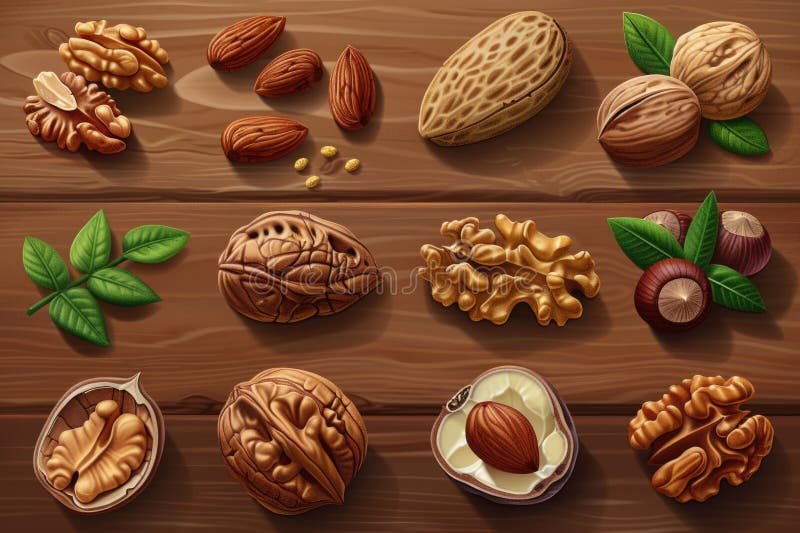 Assorted Nuts on a Wooden Surface, Natural Textures and Earthy Tones ...