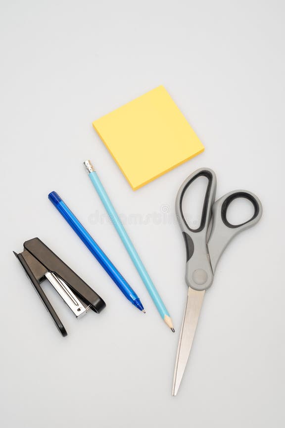 Assorted Office Supplies on a White Surface Stock Image - Image of ...