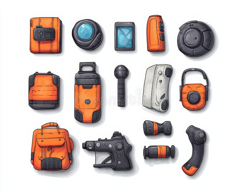 Assorted Orange Equipment White Isolate Background Stock Illustration ...