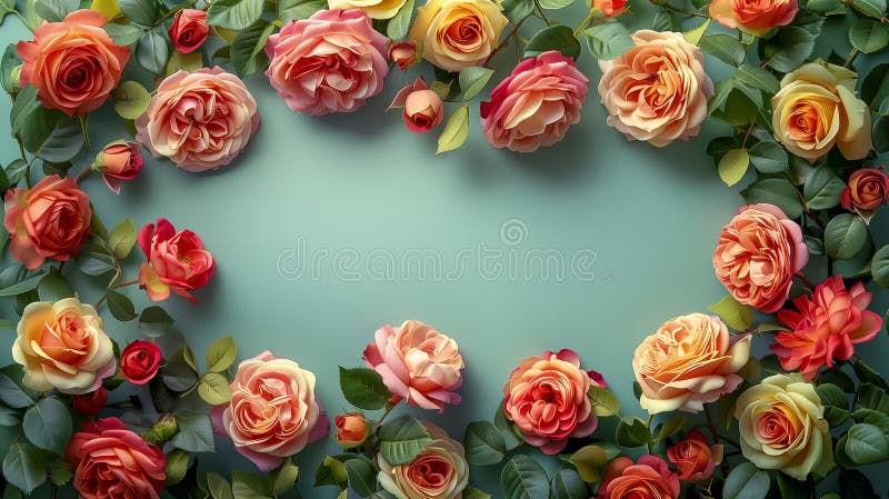 Assorted Orange and Red Roses on Green Background Stock Illustration ...