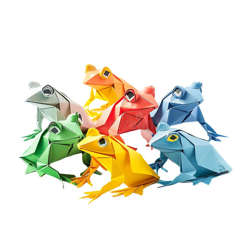 Assorted Origami Paper Frog Group OVER TRANSPARENT BACKGROUND Stock ...