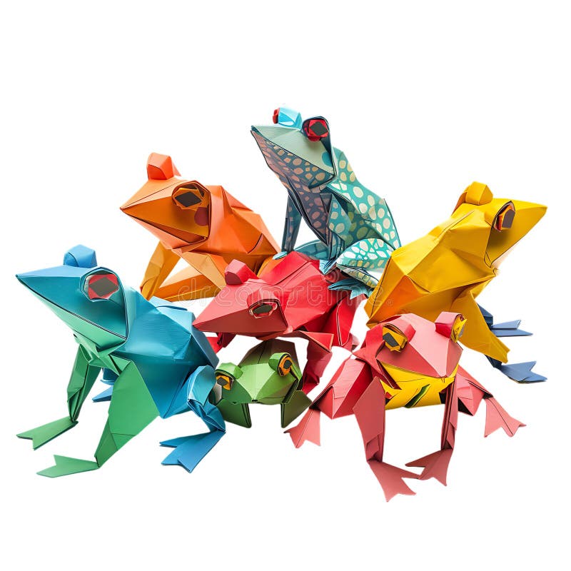 Assorted Origami Paper Frog Group OVER TRANSPARENT BACKGROUND Stock ...