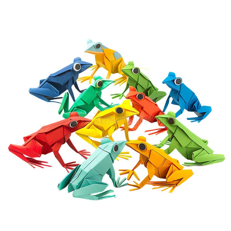Assorted Origami Paper Frog Group OVER TRANSPARENT BACKGROUND Stock ...