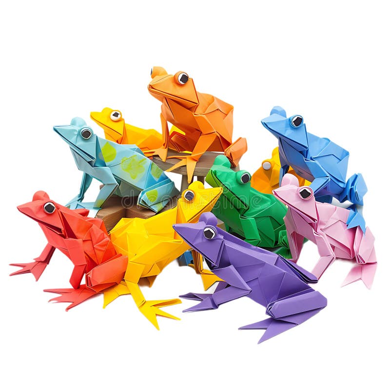 Assorted Origami Paper Frog Group OVER TRANSPARENT BACKGROUND Stock ...