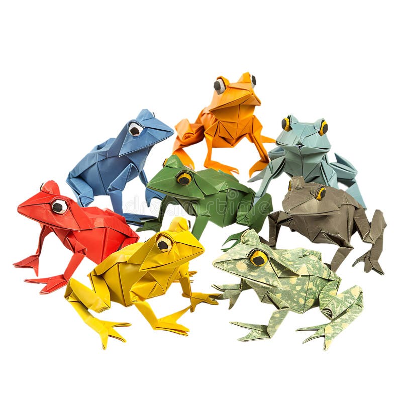 Assorted Origami Paper Frog Group OVER TRANSPARENT BACKGROUND Stock ...