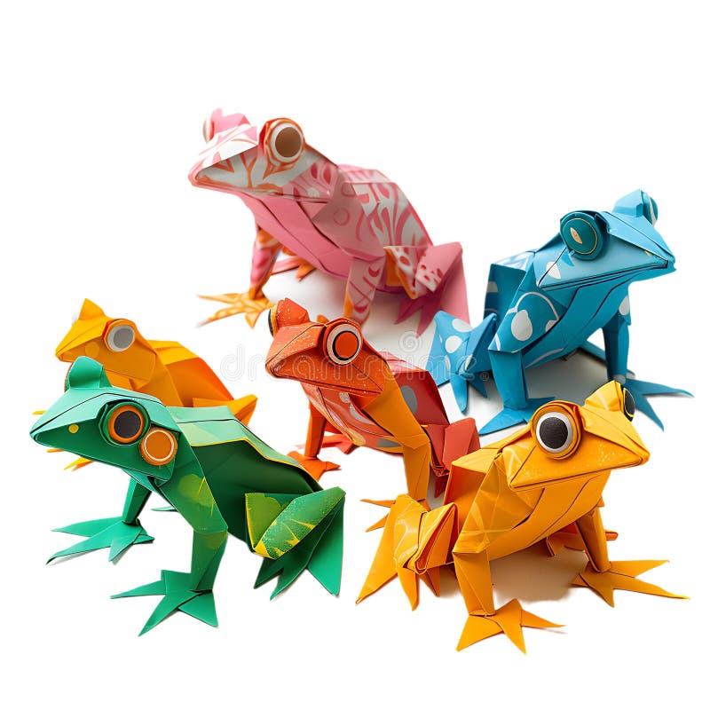 Assorted Origami Paper Frog Group OVER TRANSPARENT BACKGROUND Stock ...