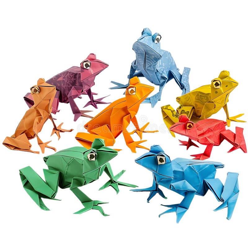 Assorted Origami Paper Frog Group OVER TRANSPARENT BACKGROUND Stock ...