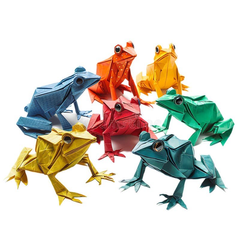 Assorted Origami Paper Frog Group OVER TRANSPARENT BACKGROUND Stock ...