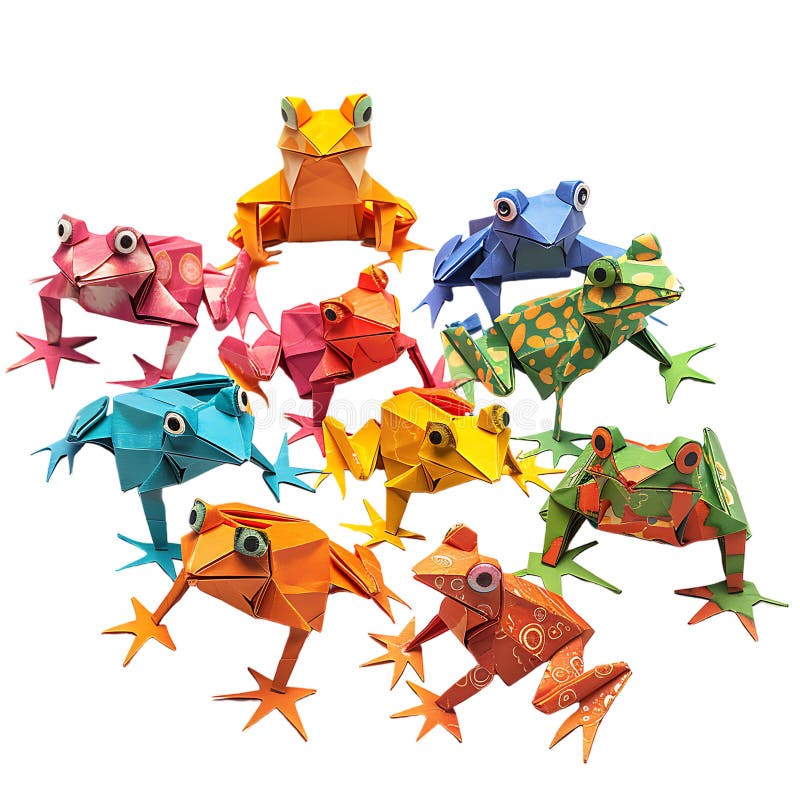 Assorted Origami Paper Frog Group OVER TRANSPARENT BACKGROUND Stock ...