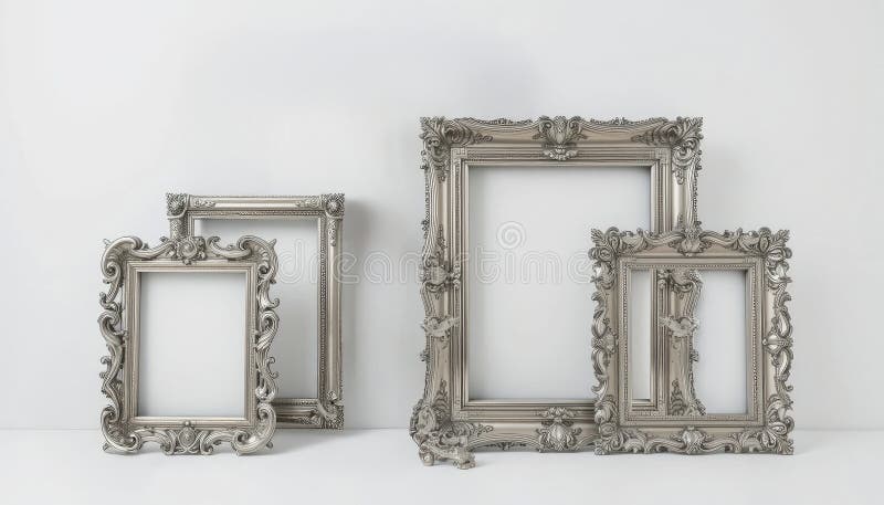 Assorted Ornate Silver Picture Frames Arrangement on White Background ...