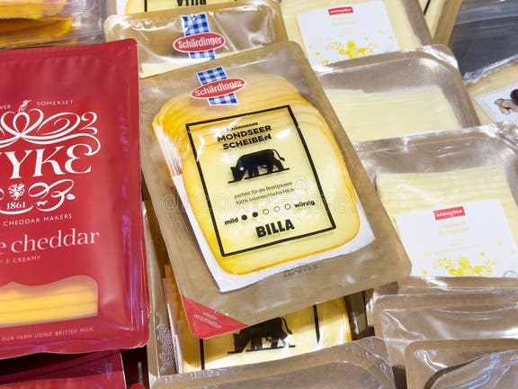 Assorted Packaged Cheese Display on Grocery Shelf Editorial Stock Photo ...