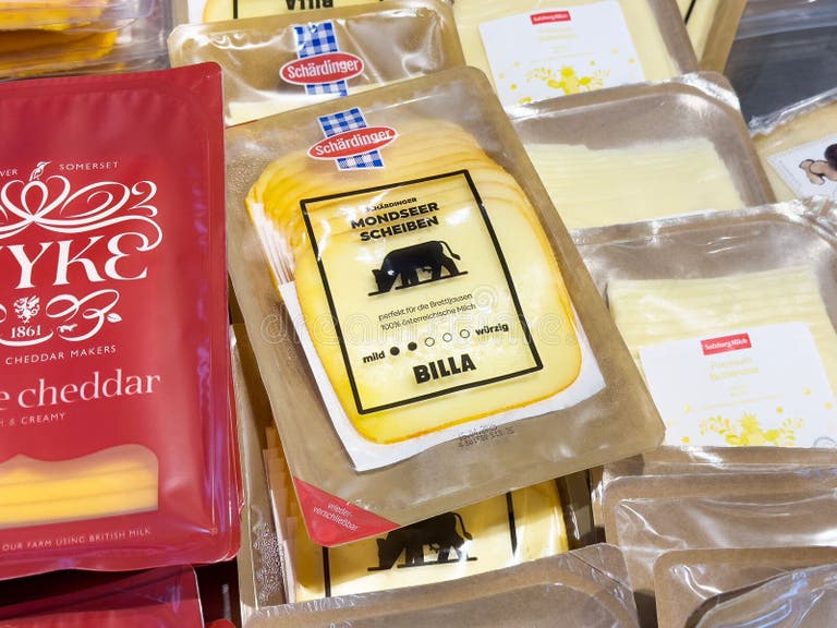 Assorted Packaged Cheese Display on Grocery Shelf Editorial Stock Photo ...