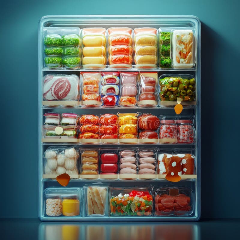 Assorted Packaged Foods Neatly Organized in a Refrigerator Stock Image ...