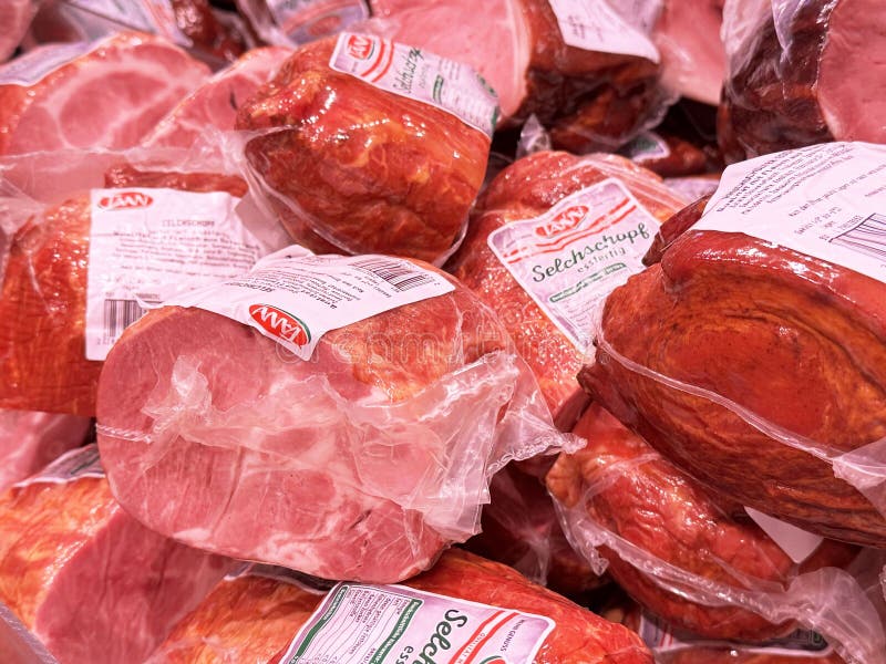 Assorted Packaged Hams in Grocery Store Display Editorial Stock Photo ...