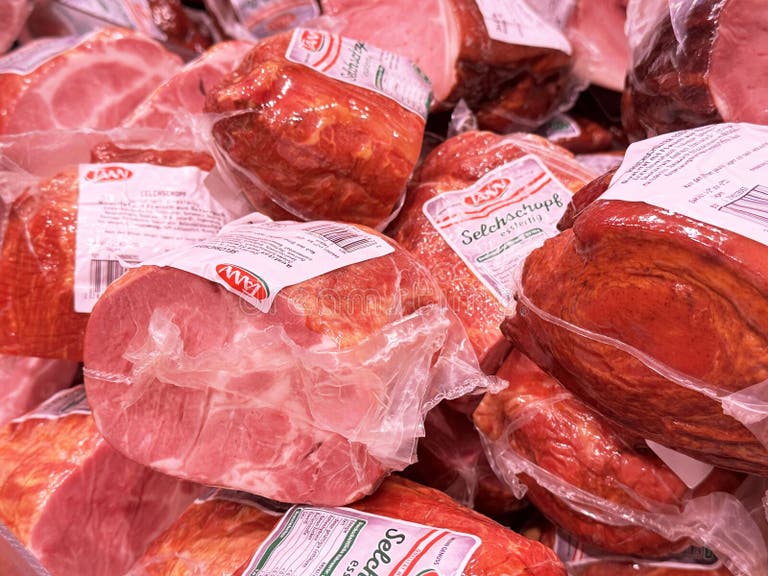Assorted Packaged Hams in Grocery Store Display Editorial Stock Photo ...