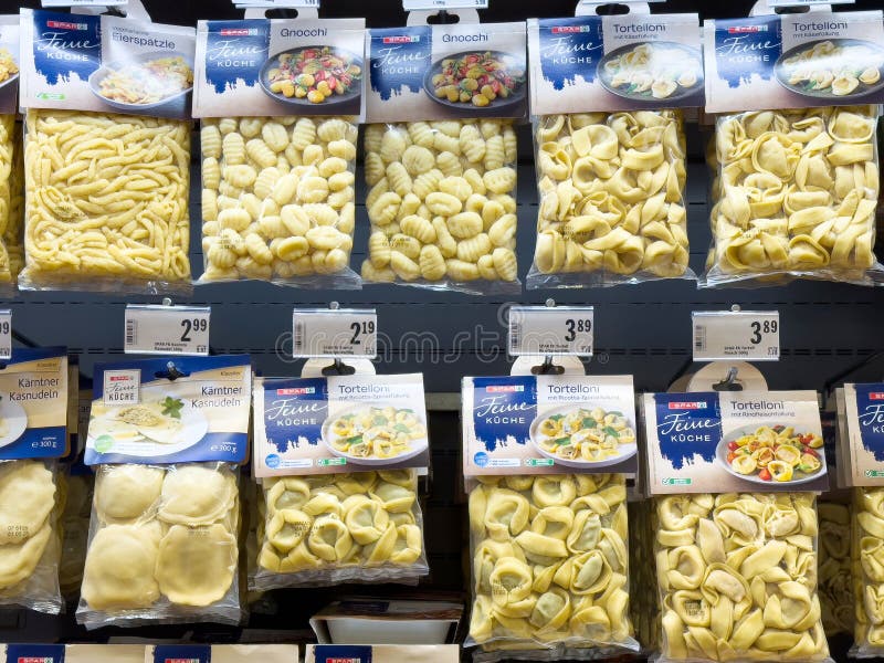 Assorted Packaged Pasta Varieties on Supermarket Shelf Display and ...