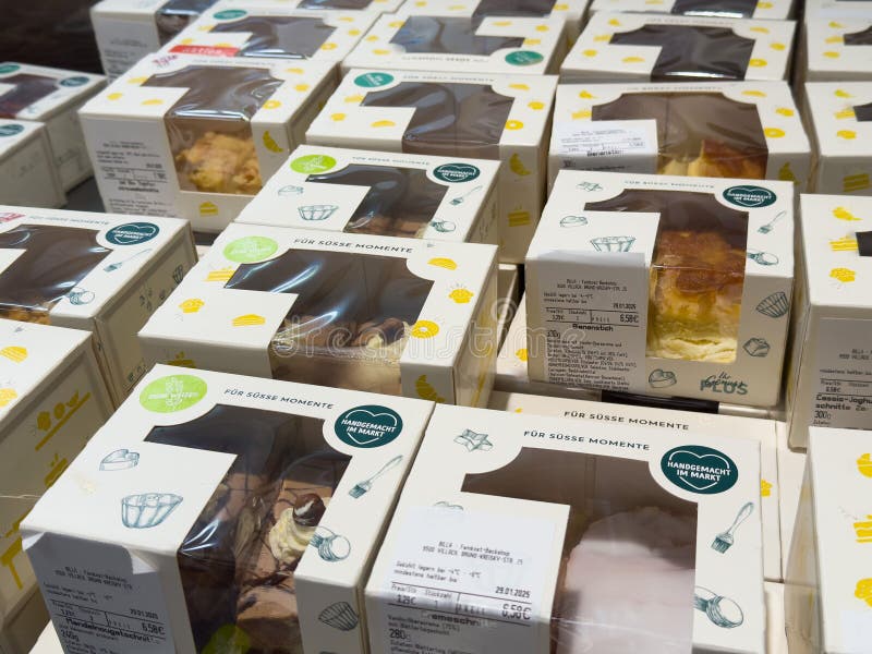 Assorted Packaged Pastries Displayed in Bakery Section for Sale ...