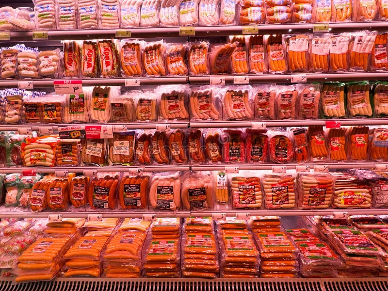 Assorted Packaged Sausages on Grocery Store Shelves Editorial Stock ...