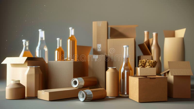 Assorted Packaging with Bottles and Boxes Stock Photo - Image of ...