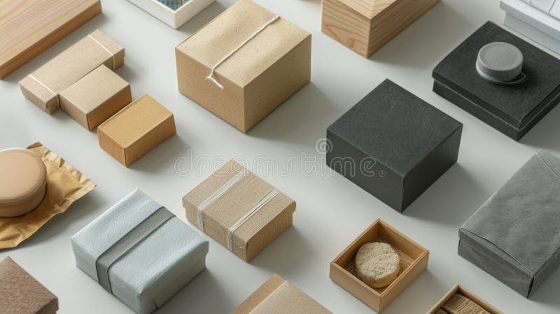 Assorted Packaging Boxes in Various Textures Stock Illustration ...