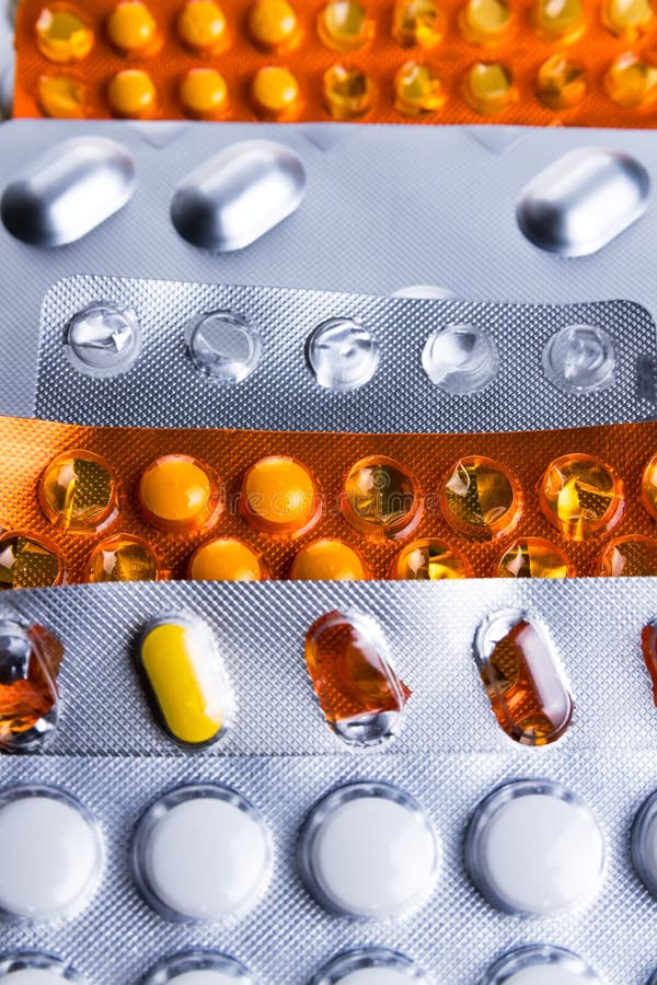 Assorted Packets or Blisters of Various Pills Stock Photo - Image of ...