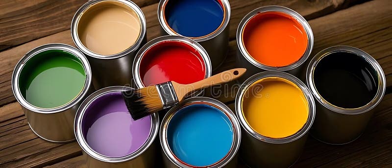 Assorted Paint Colors in Open Cans Stock Illustration - Illustration of ...
