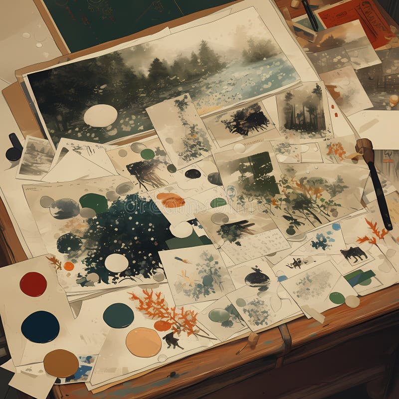 Assorted Paper Notebook Leaves Sticky Labels on Desk Stock Illustration ...