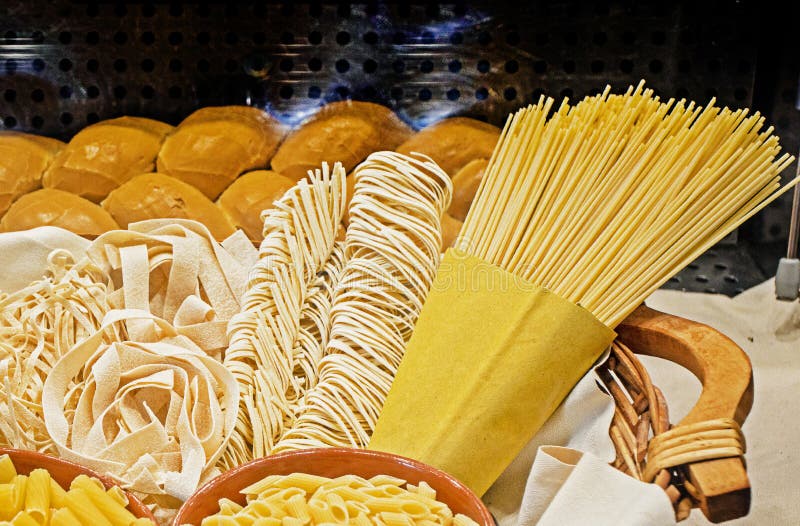 Assorted Pasta in a Basket on the Counter in an Italian Stock Image ...