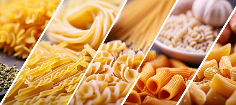 Assorted Pasta Collage with White Vertical Lines, Divided into 7 ...