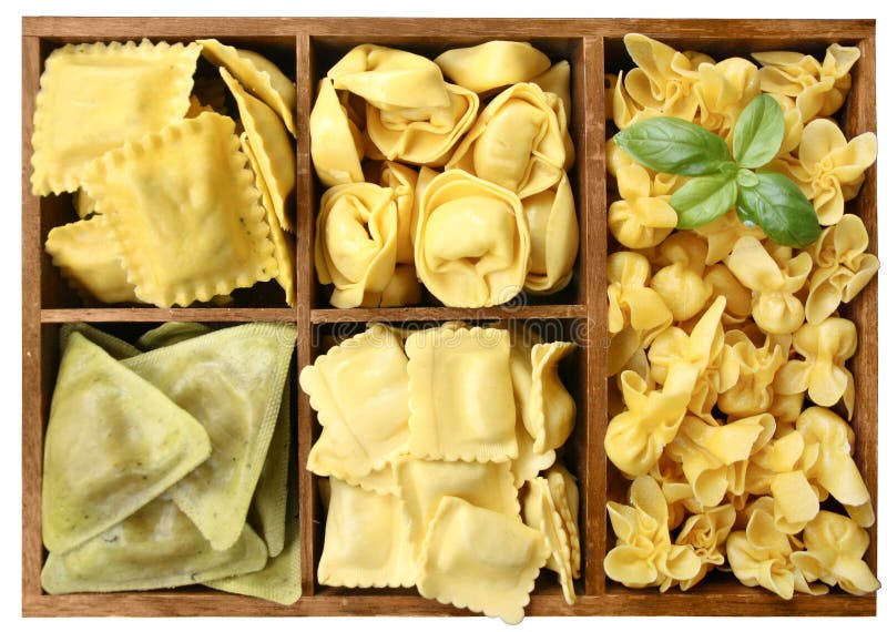 Assorted Pasta with Fillings in a Wooden Box Stock Image - Image of ...