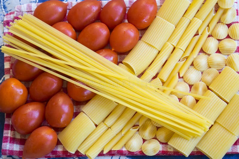 Assorted Pasta with Ripe Tomatoes Stock Image - Image of spaghetti ...