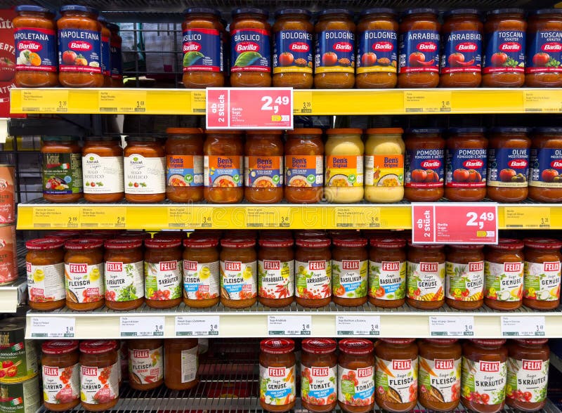 Assorted Pasta Sauces on Supermarket Shelves Editorial Stock Photo ...