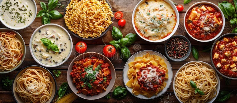 Assorted Pasta Selection on Table Stock Image - Image of shells ...