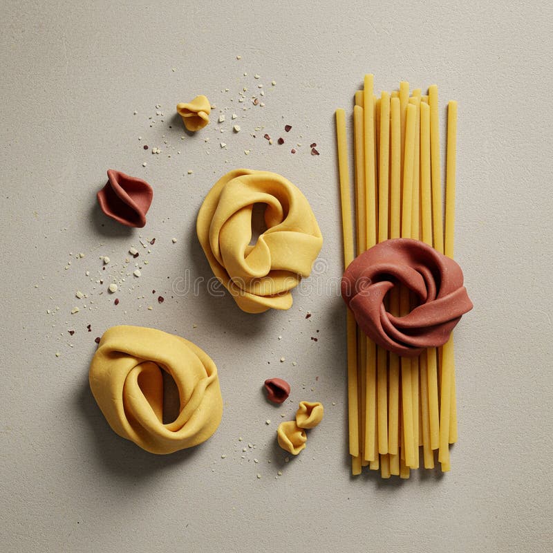 Assorted Pasta Types are Artistically Arranged on a Neutral Surface ...
