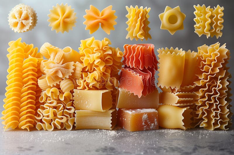 Assorted Pasta Varieties on Table Stock Illustration - Illustration of ...