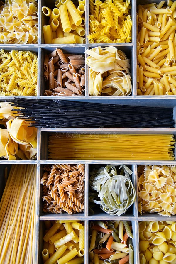 Assorted Pasta in Wooden Boxes Stock Photo - Image of macaroni, healthy ...