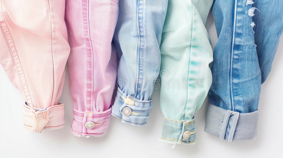 Assorted Pastel Colored Denim Jeans Lined Up in Gradient Stock ...
