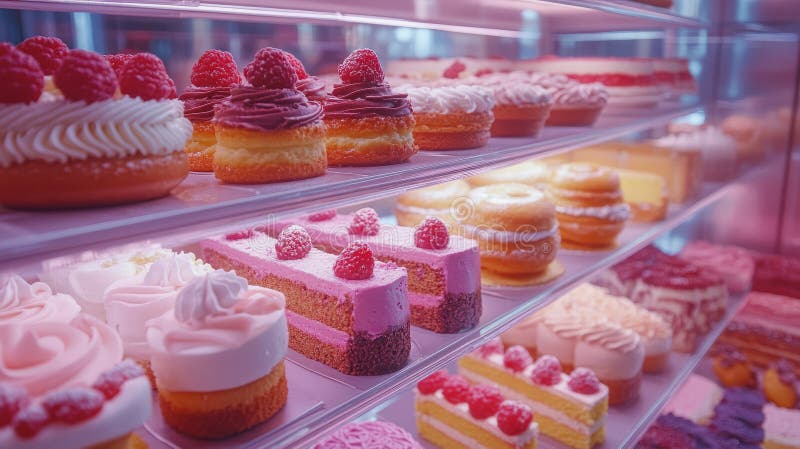 Assorted Pastries in a Bakery Display Case. Stock Photo - Image of pink ...
