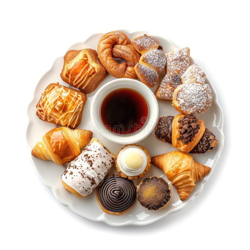 Assorted Pastries and Coffee on Plate, Isolated, Ai Generated Stock ...