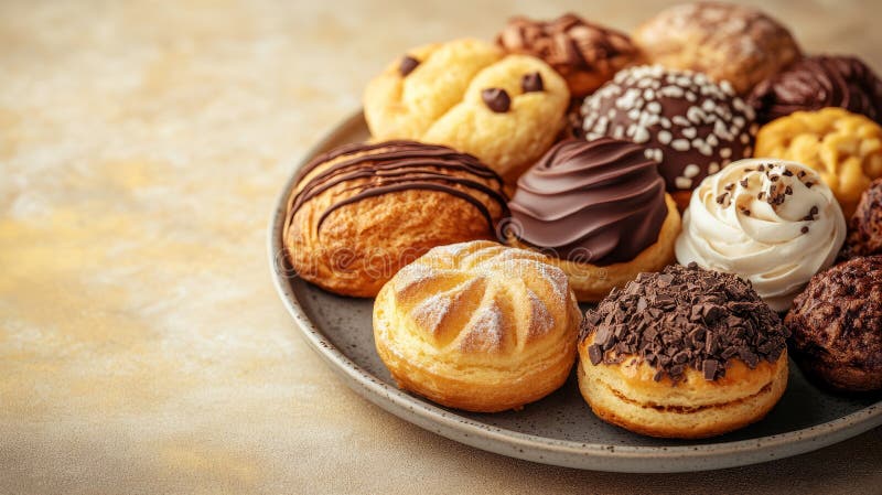 Assorted Pastries on a Decorative Plate with Textured Surface. Stock ...