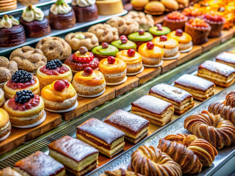 Assorted Pastries and Desserts on a Bakery Counter Stock Illustration ...
