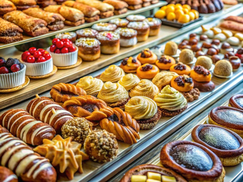 Assorted Pastries and Desserts on a Bakery Counter Stock Illustration ...