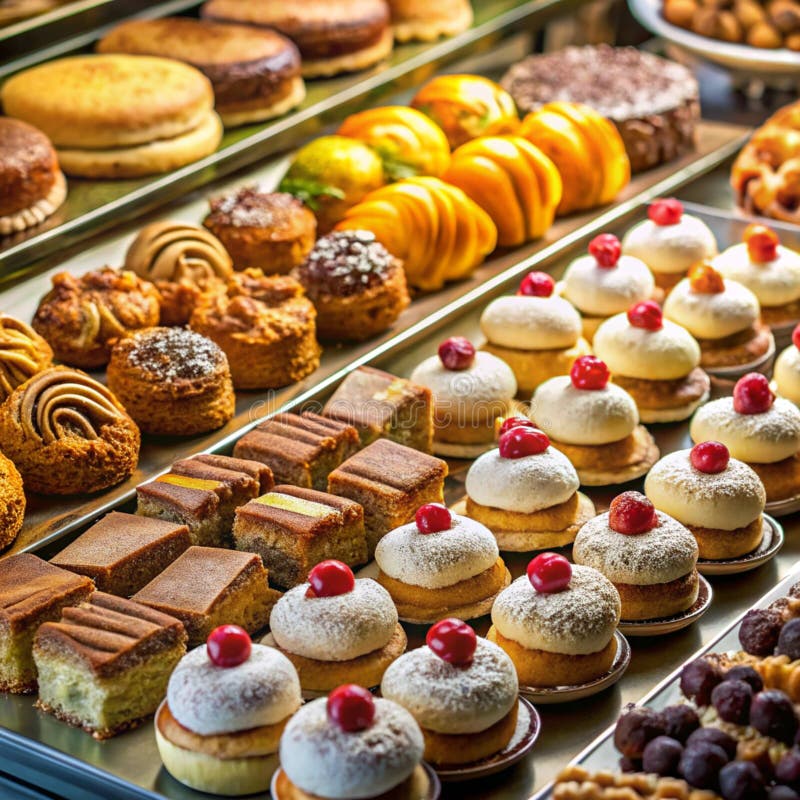 Assorted Pastries and Desserts on a Bakery Counter Stock Illustration ...